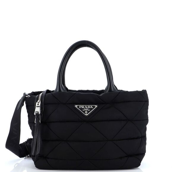 Prada | Bags | Prada Padded Tote Bag Quilted Renylon With Leather Small ...